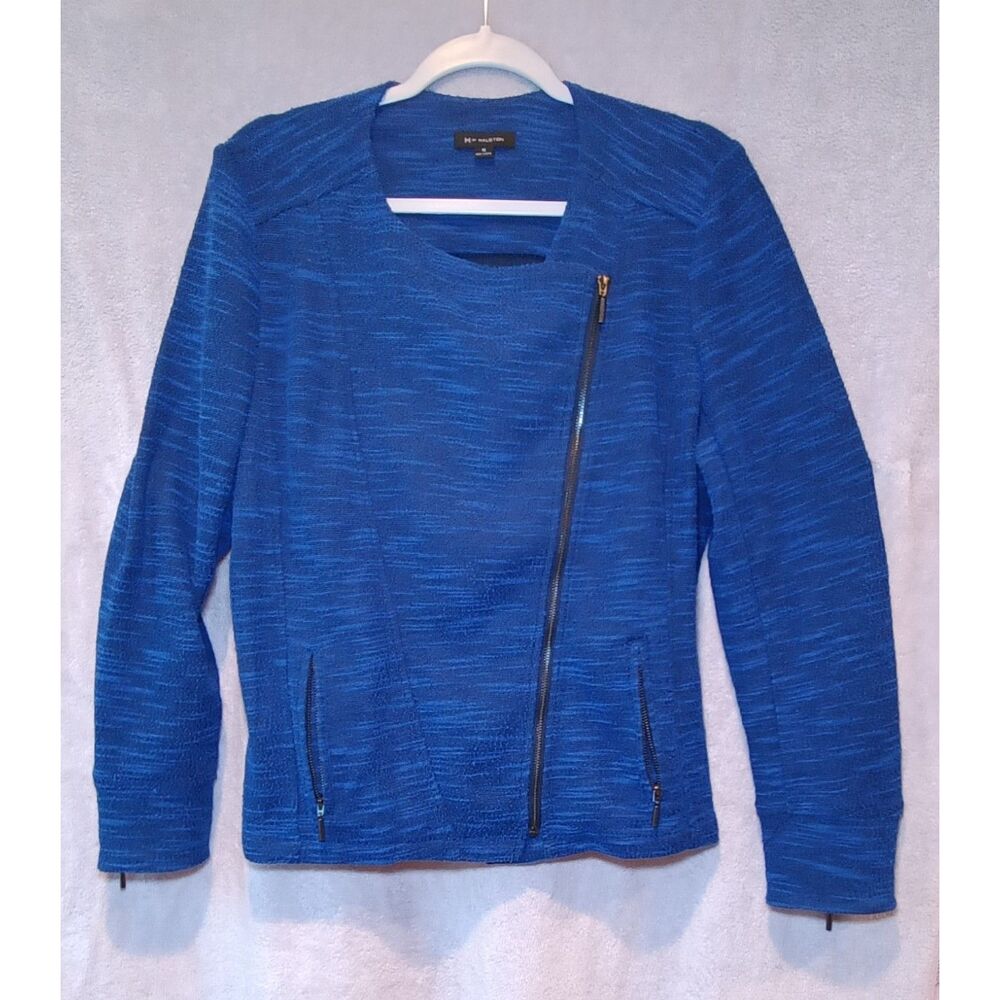 H By Halston Royal & Navy Blue Asymmetrical Zip Tweed… - Gem